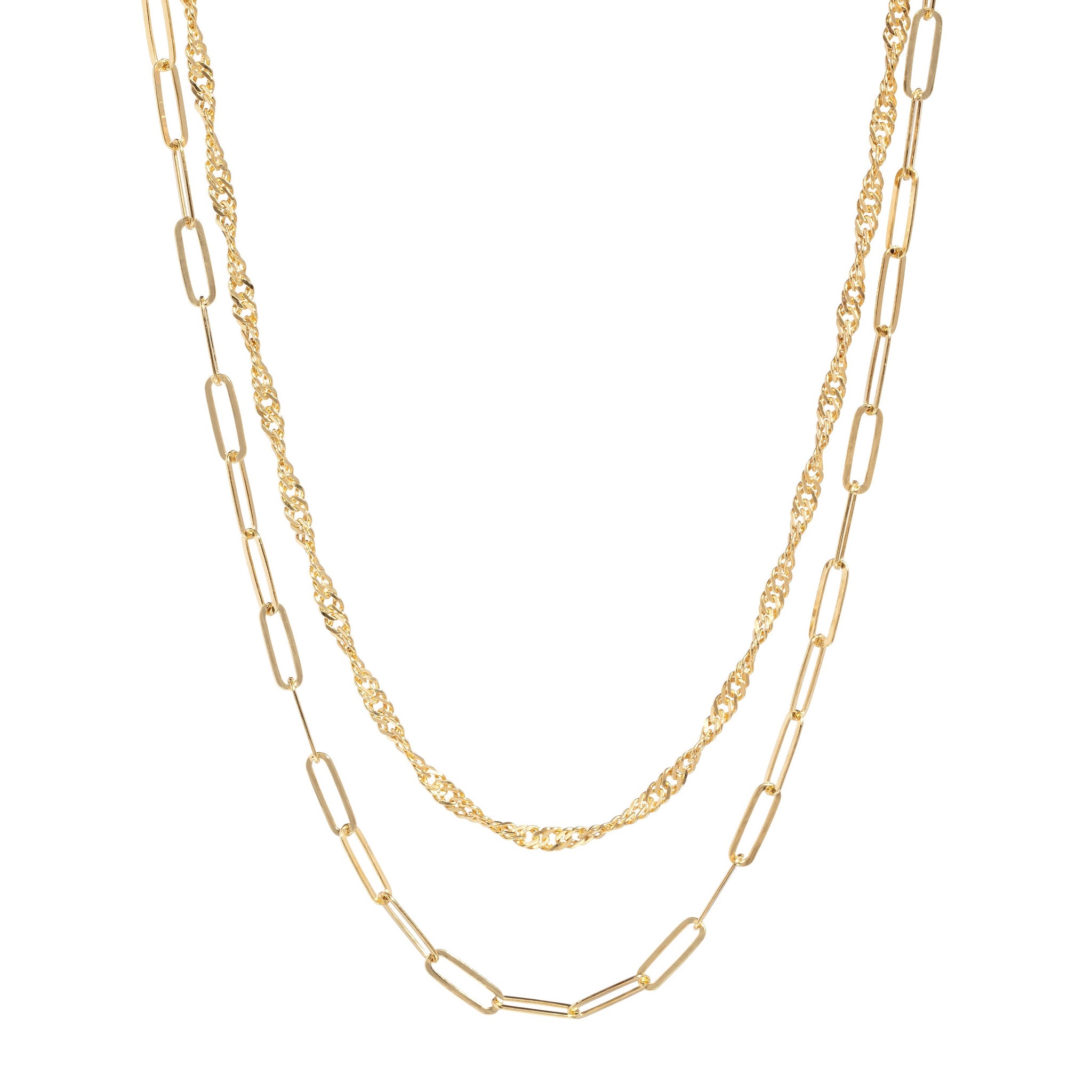 Twist Paperclip Double Chain Layered Necklace